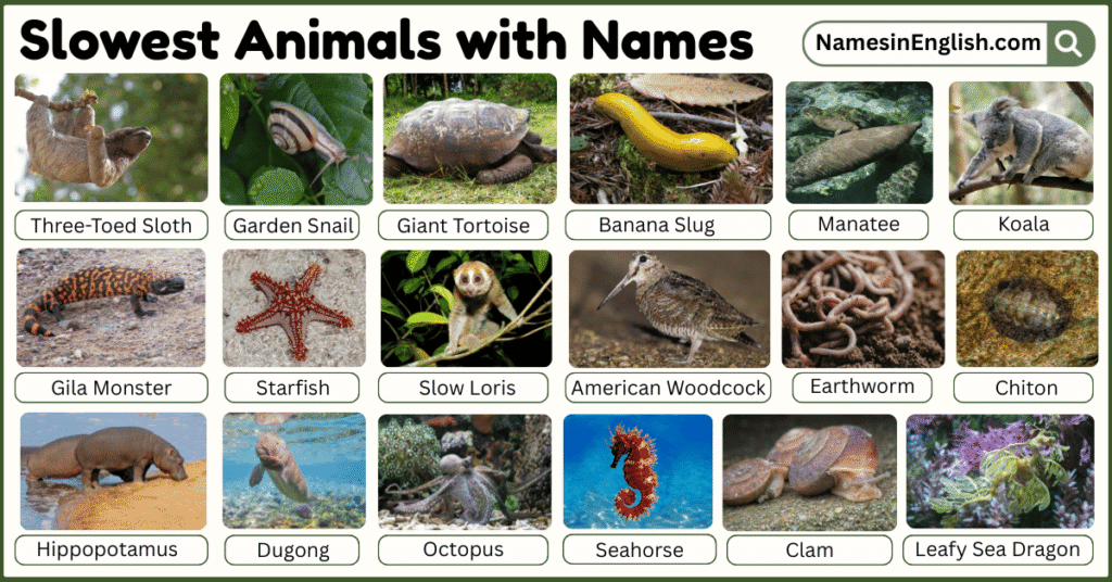 30 Slowest Animals with Names in English with Pictures - Names in English