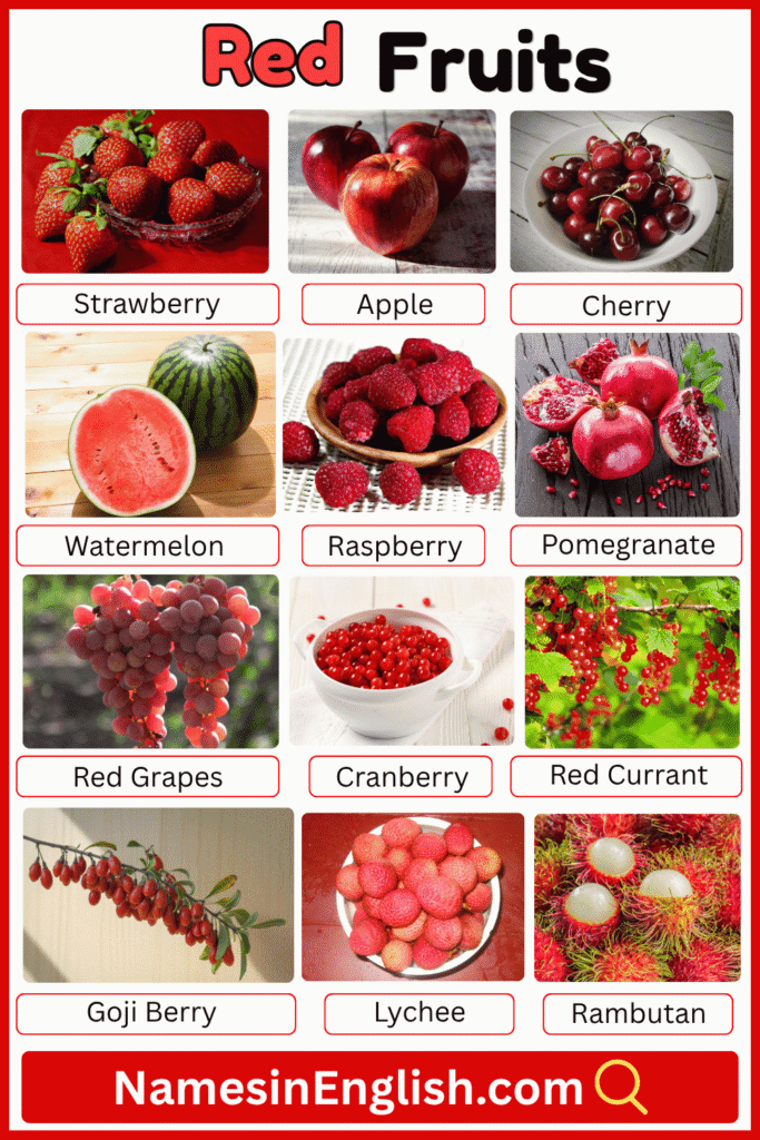 40 Red Fruits with Names in English with Pictures - Names in English